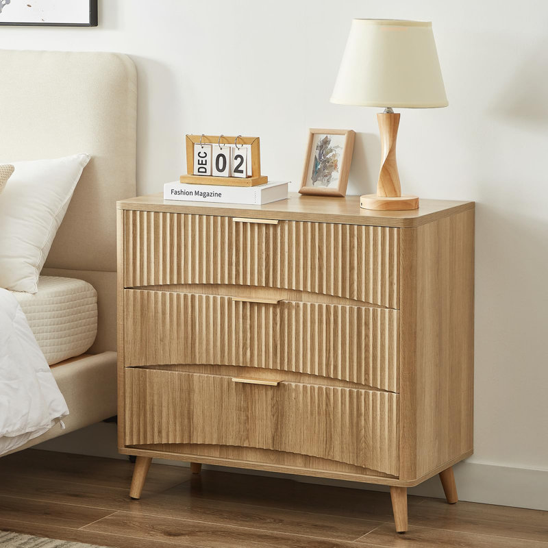 Foundry Select Large Fluted Nightstand Set Of 2, 3 Drawer Night Stand Bedside Table, Mid Century ...